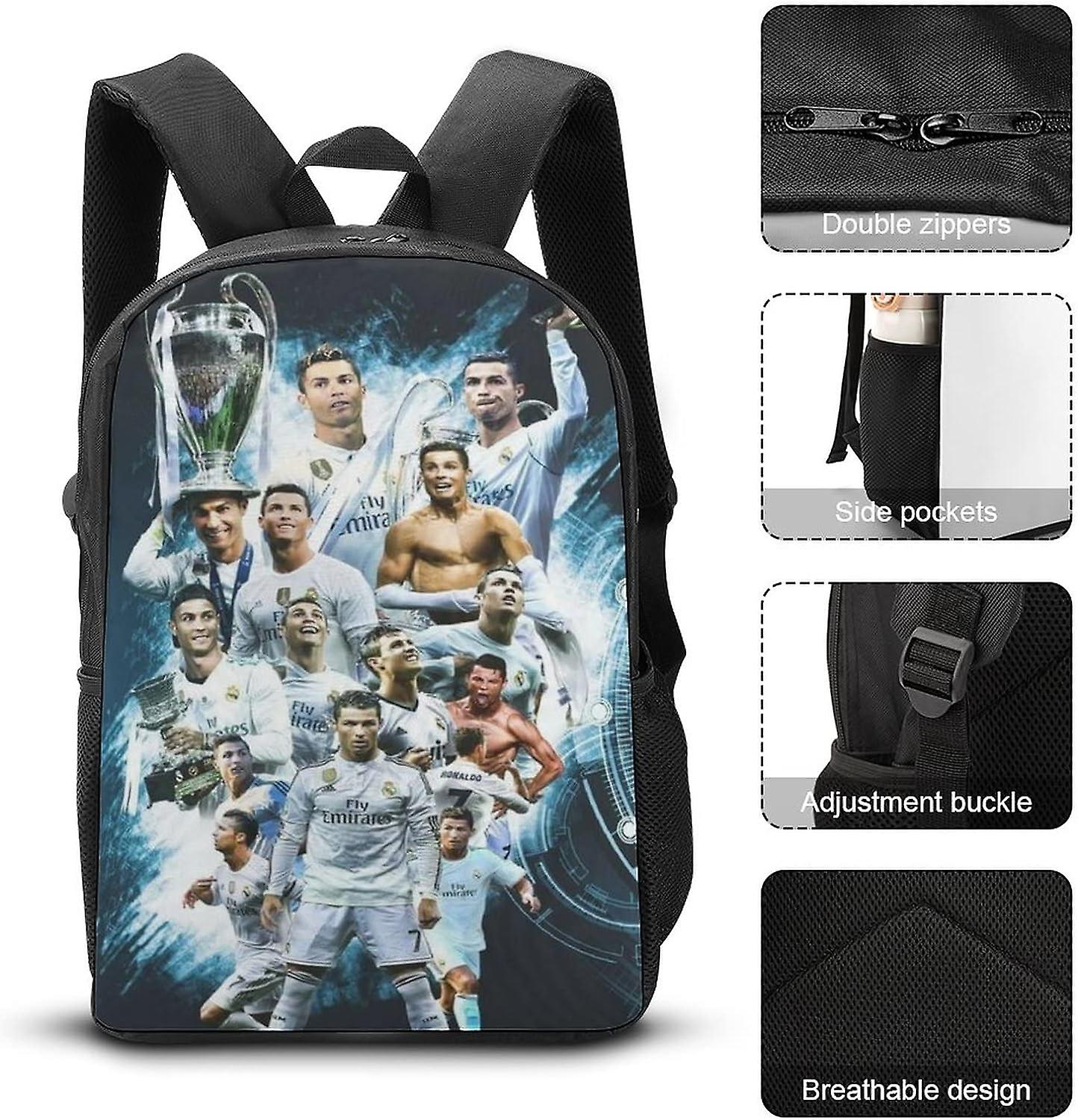 GENBAK Ronaldo Bookbags 3D Printed Football Player School Backpacks ...