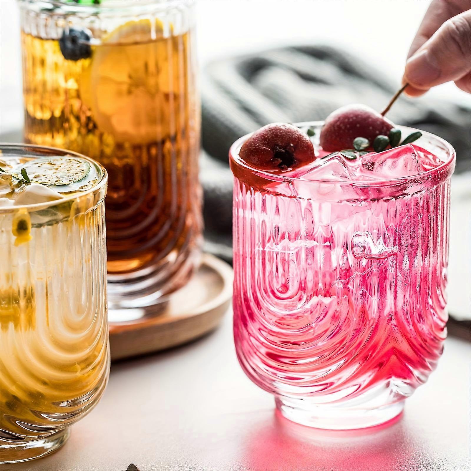 4pcs, Drinking Glasses, U Shaped Pattern Glass Cups, Vintage Drinking ...