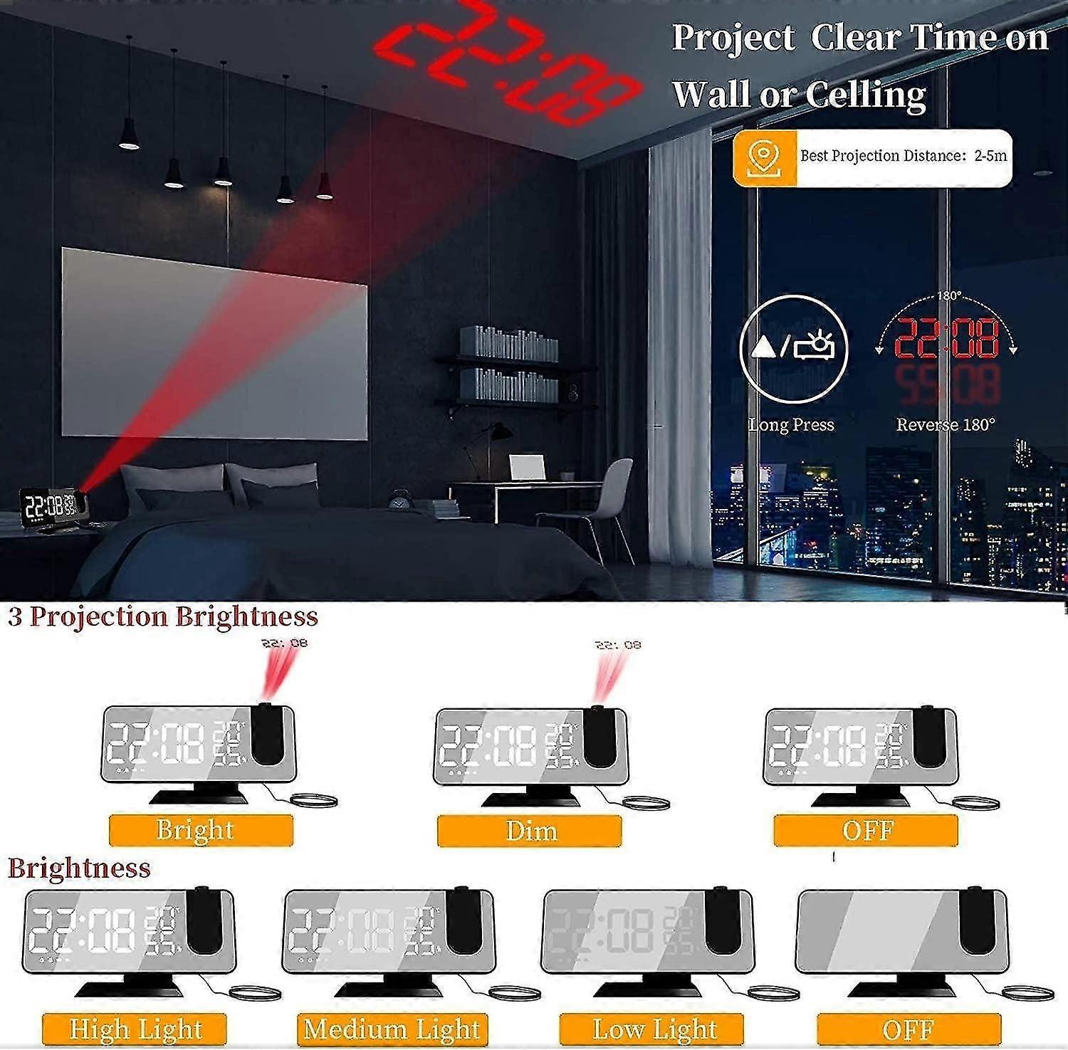 Projector Alarm Clock, Alarm Clock Radio with Temperature, Humidity, 7. ...