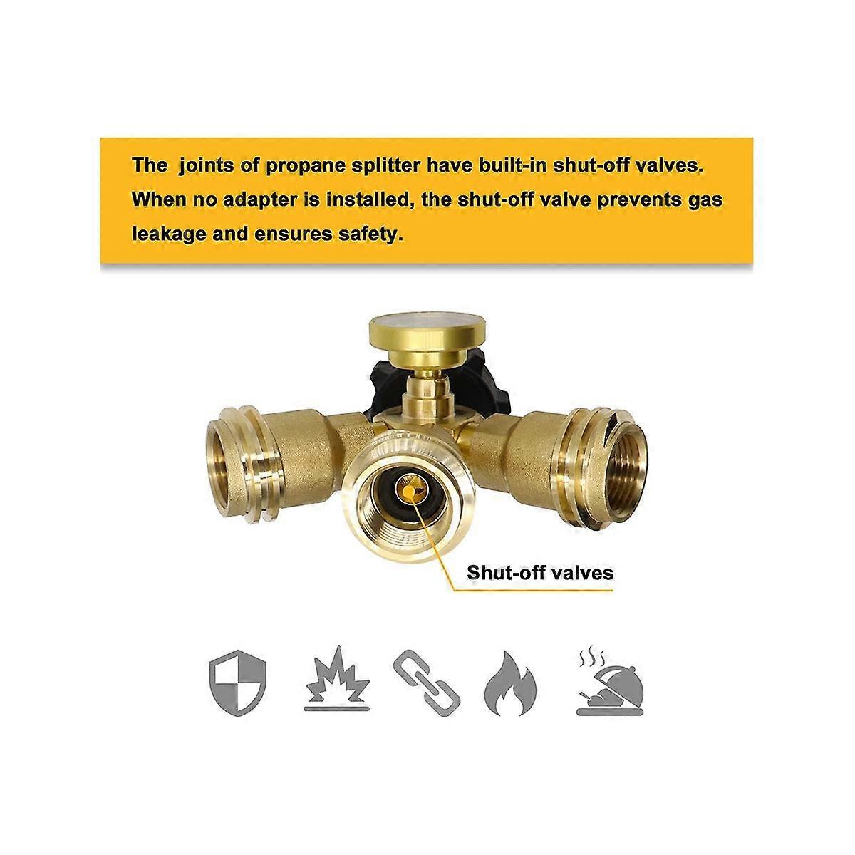 3 Way Propane Splitter with Gauge and Shut-Off Valve, 3 Y Propane ...