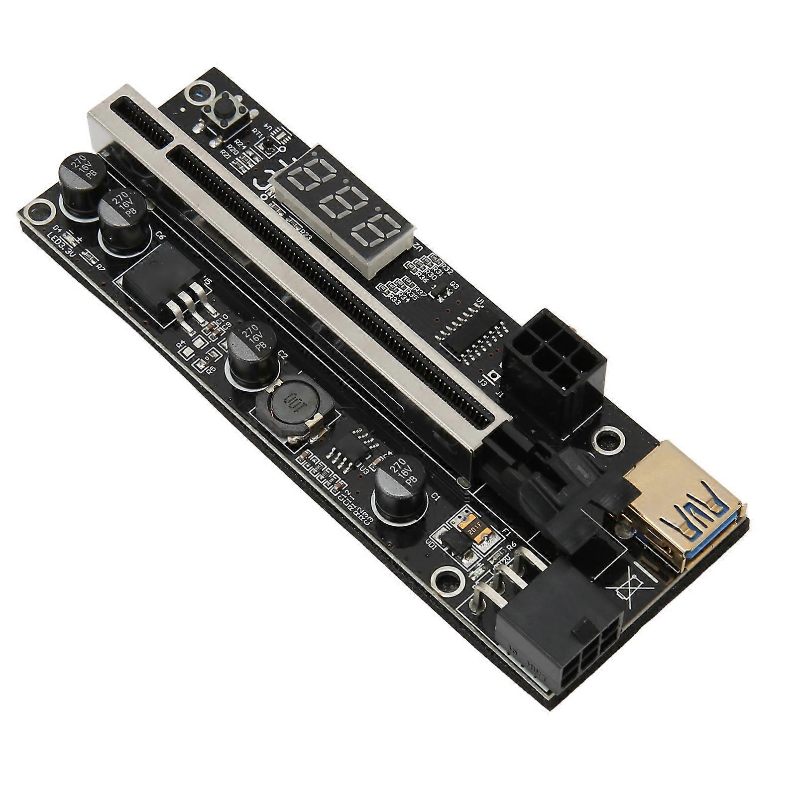 PCIe Riser Adapter Card 1X to 16X Dual 6Pin Temp Sensor USB3.0 Power ...