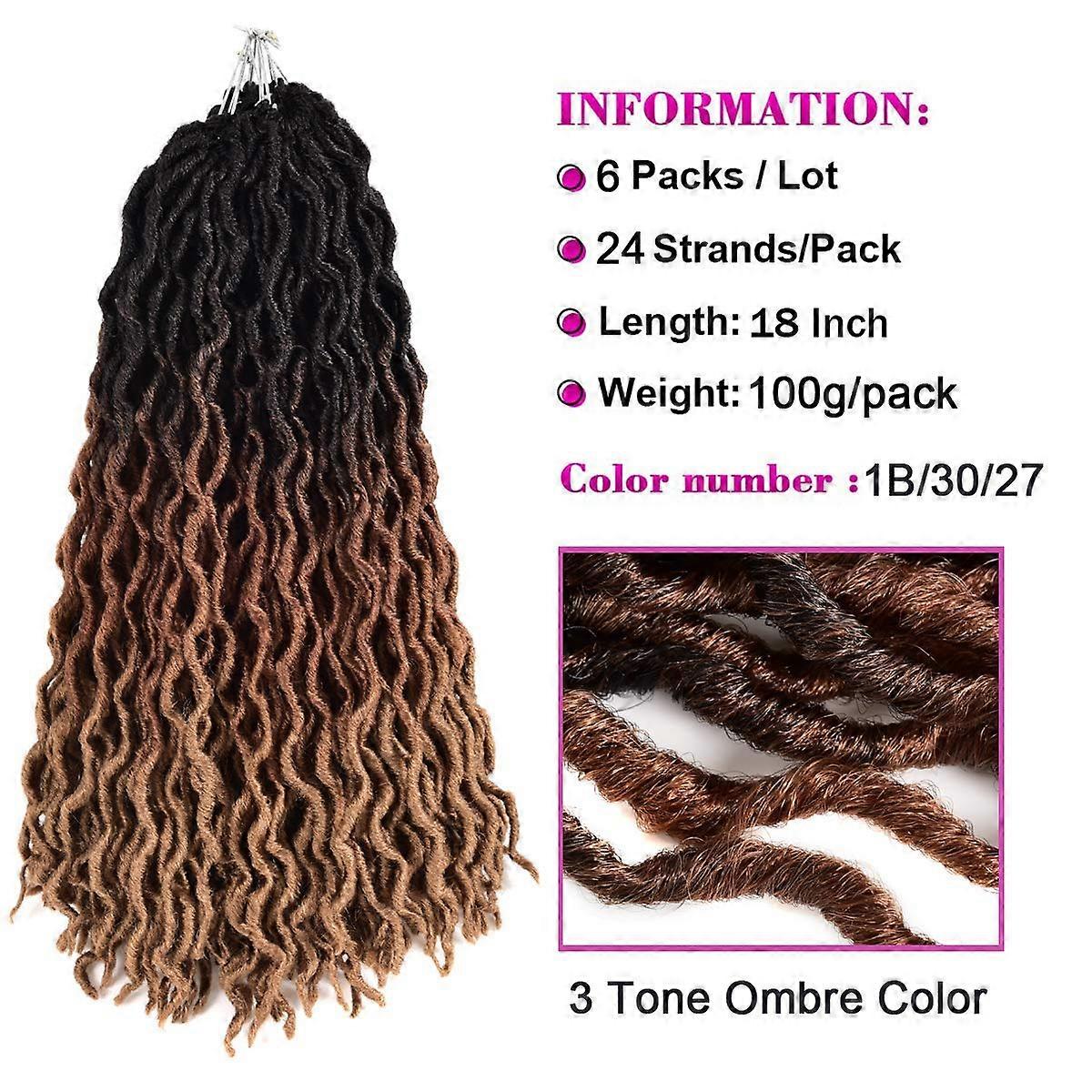 Crochet Faux Locs 18 Inch Wavy Braids Prelooped Gypsy Locs Three Tone ...