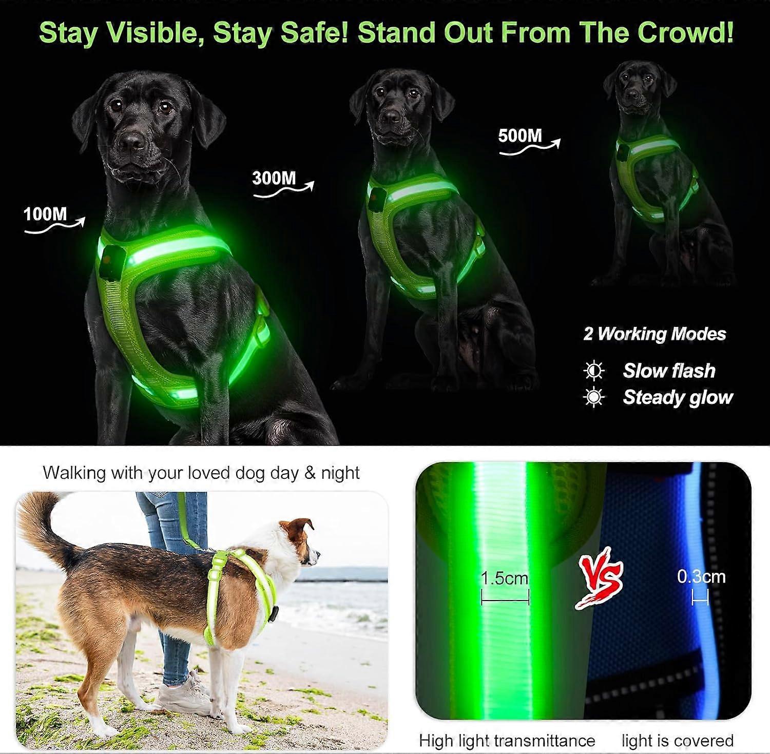 LED Dog Harness Rechargeable, Light Up Dog Harness No Choke Illuminated ...