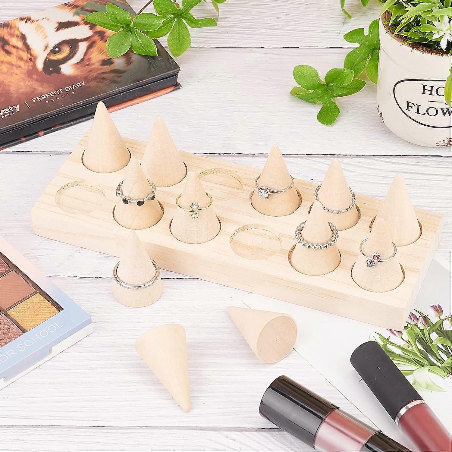 12 Pcs Wooden Cone Display Stand with Display Tray, Finger Rings Cone ...