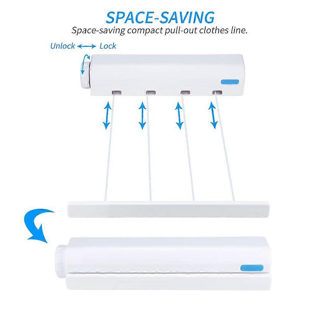 Retractable Clothesline Drying Rack with Hooks, Convenient Spring ...