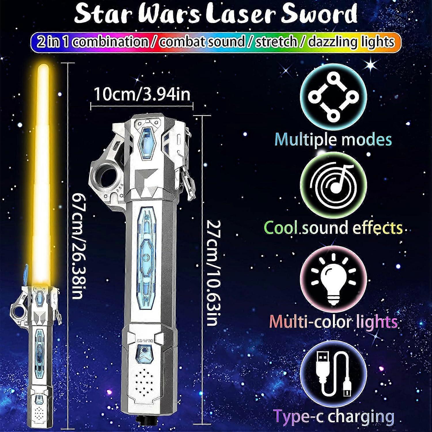 Lightsaber - Retractable Lightsaber with Sound - RGB 7 Colors and 4 ...