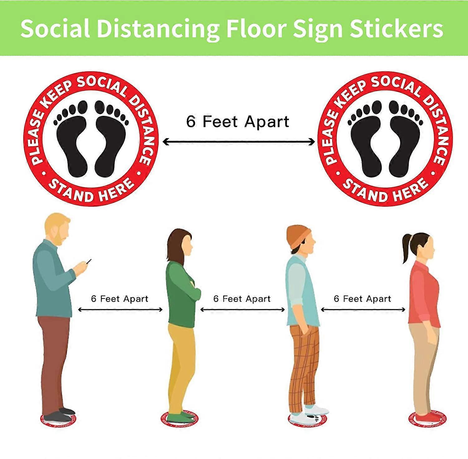 Social Distancing Floor Signs Decals [10 Pack]Stand Here Floor Stickers ...