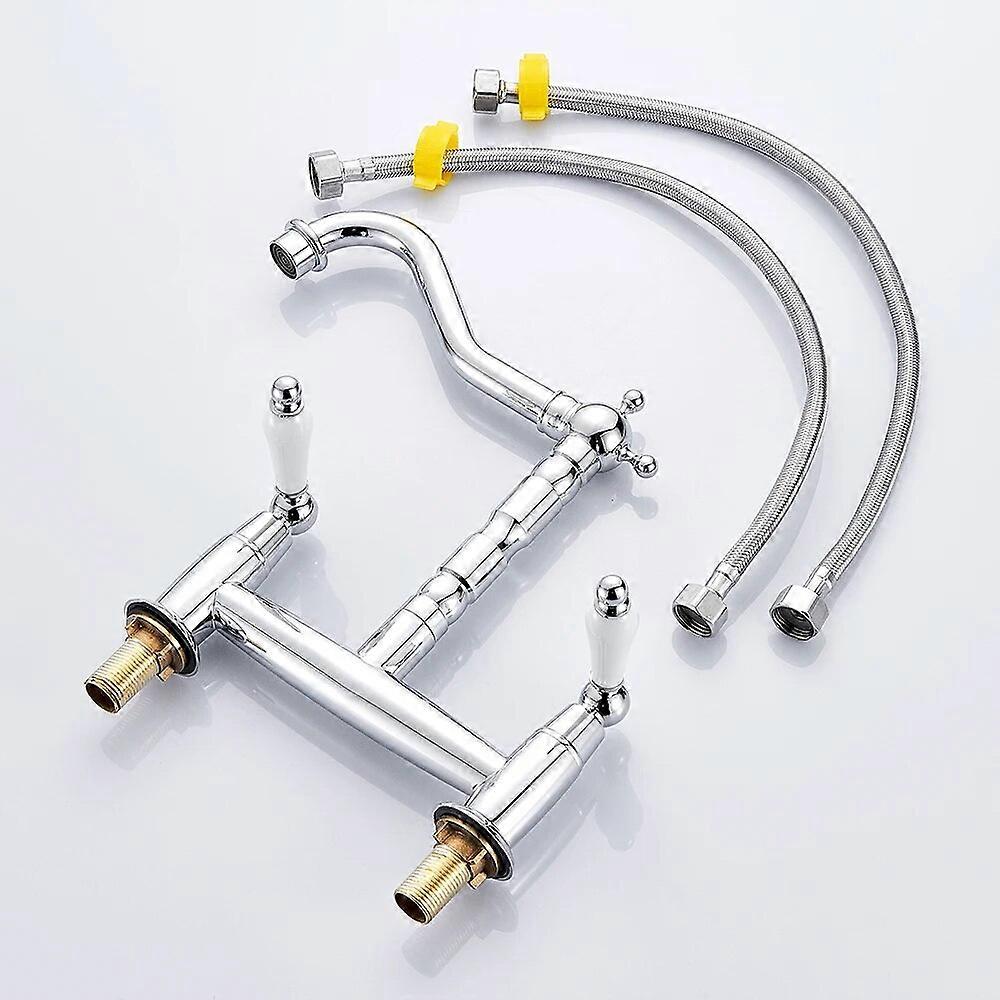 Kitchen Ceramic Handle Faucet European Style Full Brass Retro Double ...