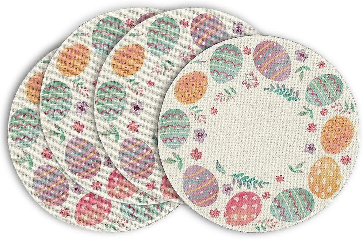 Easter Round Placemats Set of 4, 15 Inch Colored Eggs Floral Spring ...