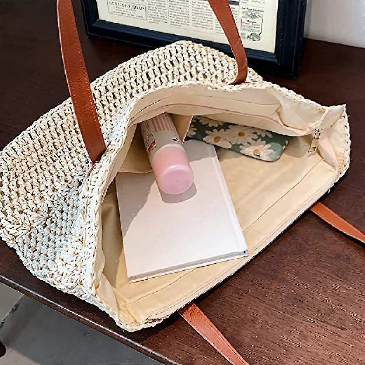 Straw Shoulder Bag For Women, Large Straw Bags Weave Handmade Handle ...