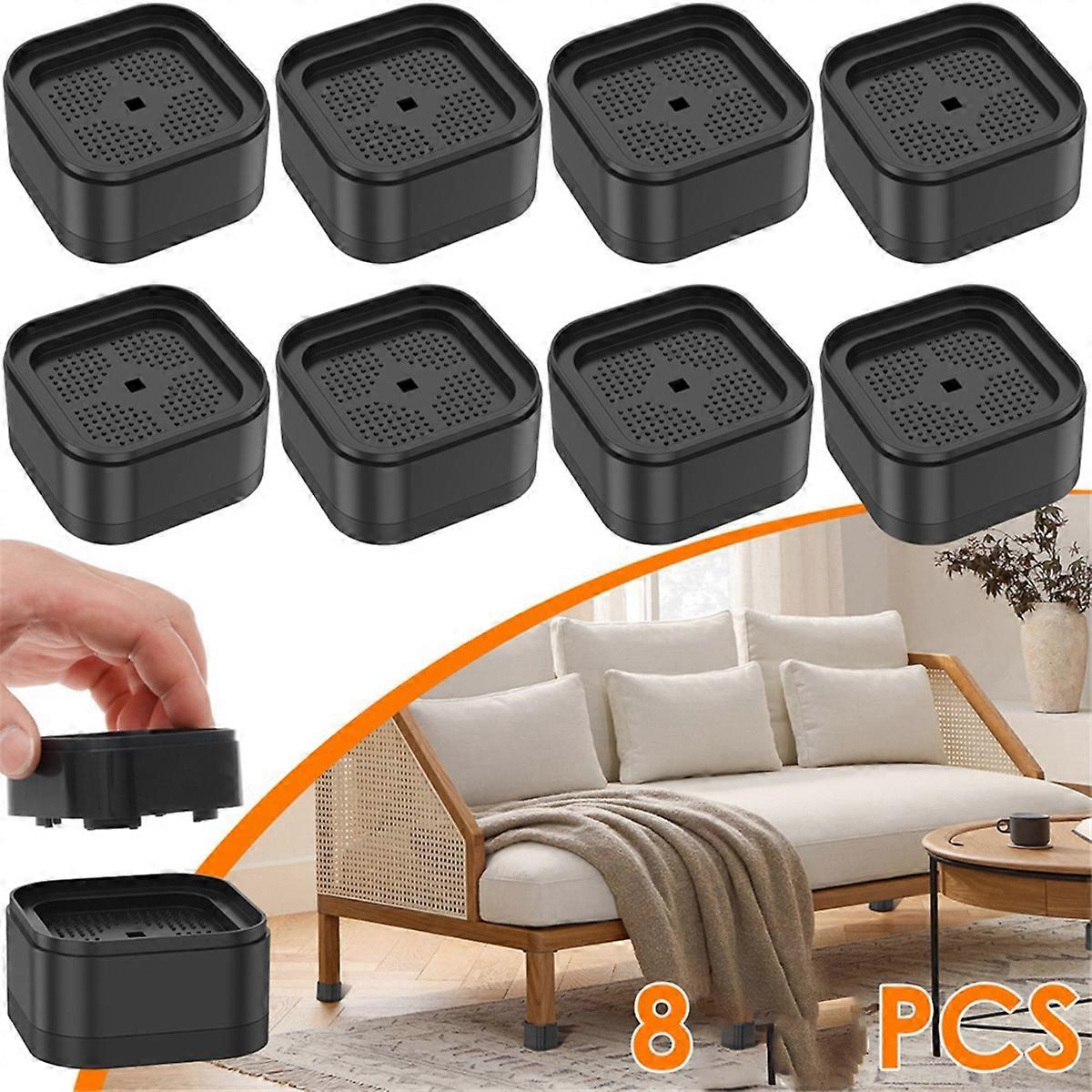 8 Pcs Furniture Risers Heavy Duty Bed Chair Table Heightening Foot Pad ...