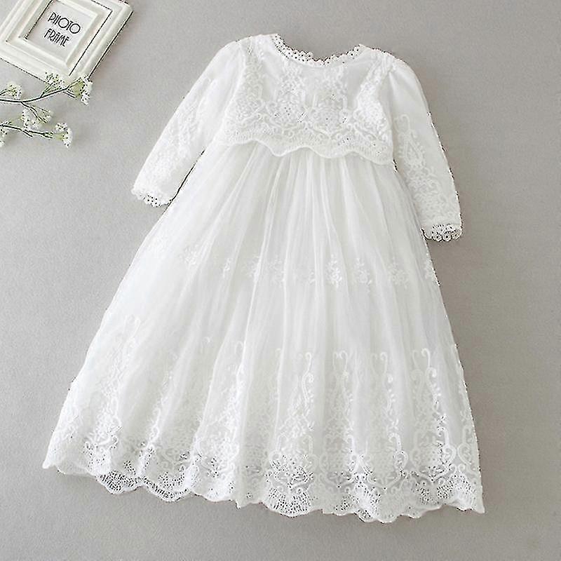 Baby Girls Baptism Dress Formal Christening Gown Dress Princess Girl Long Sleeves Lace ...