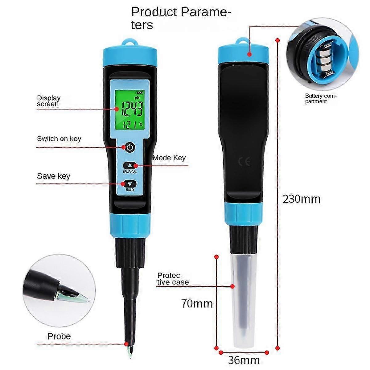 Food PH Meter 0.00-14.00PH High Accuracy Temp PH Tester Sensor Acidity ...