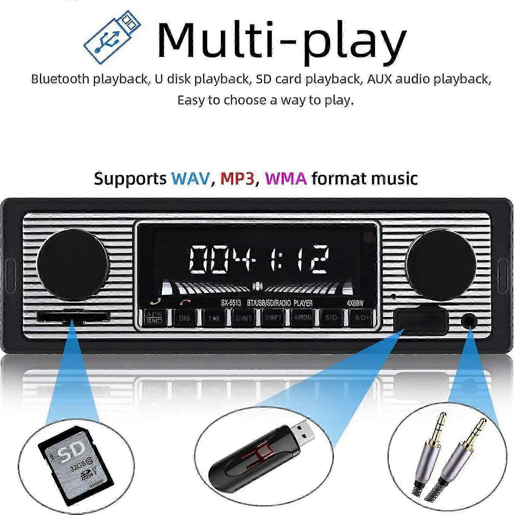 1 DIN Retro Car Stereo Audio Automotive Bluetooth with USB USB/SD/AUX ...