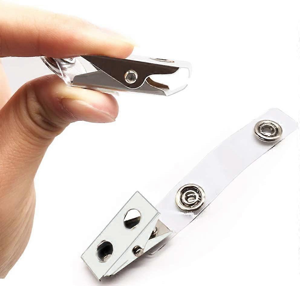 100Pcs Premium Metal Badge Clips with Clear PVC Straps for ID Cards ...