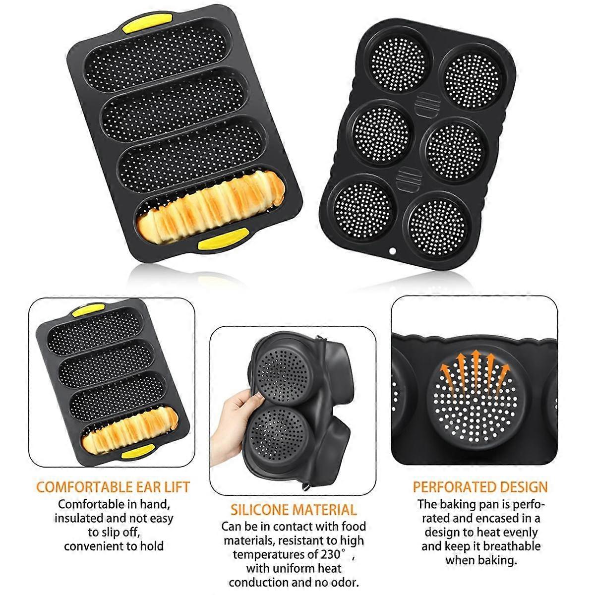 Silicone French Bread Pan and Hamburger Bun Pan Set Nonstick 4 Wave ...