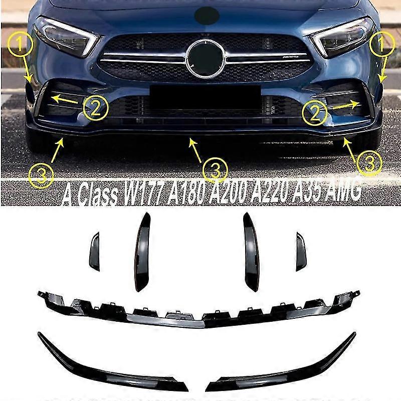 7pc Front Bumper Diffuser Side Splitter 2018+ For Mercedes Benz A Class ...