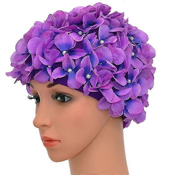 Women's Swim Cap In Vintage Style, Floral, Retro Style, Purple | Fruugo UK