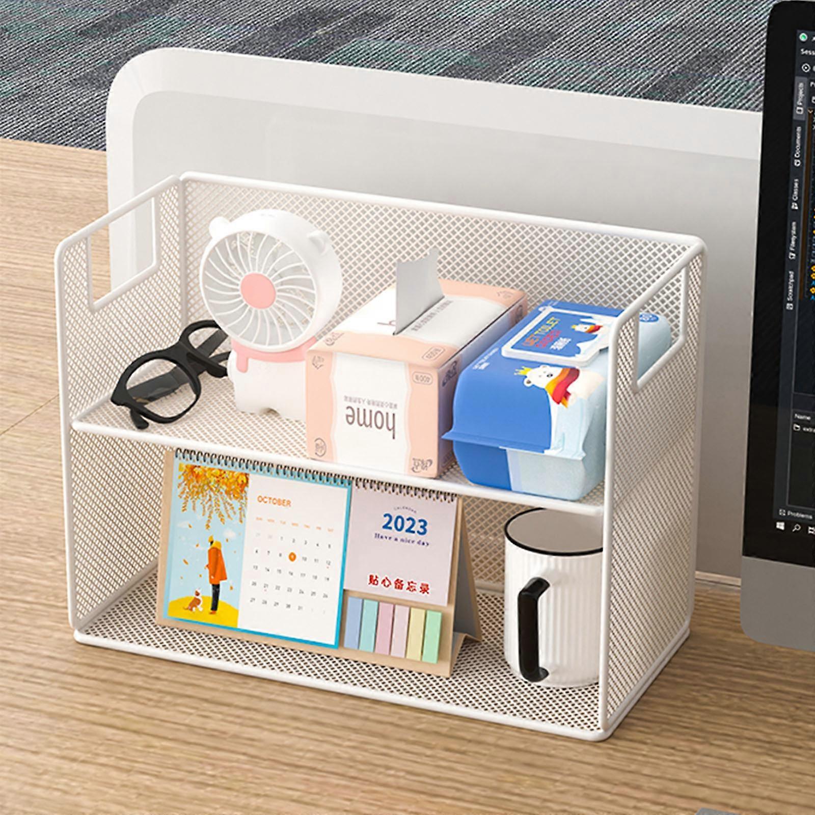 Metal Mesh Desk File Organizers Multi Tiered Bookshelf Storage Display ...