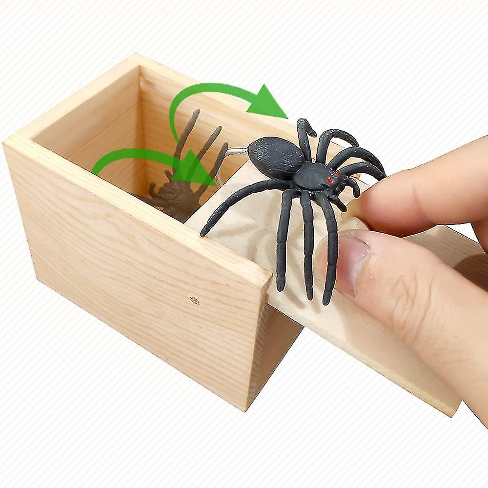 Prank Spider Surprise Box Rubber Spider Prank Box Tricky Spider Wood ...