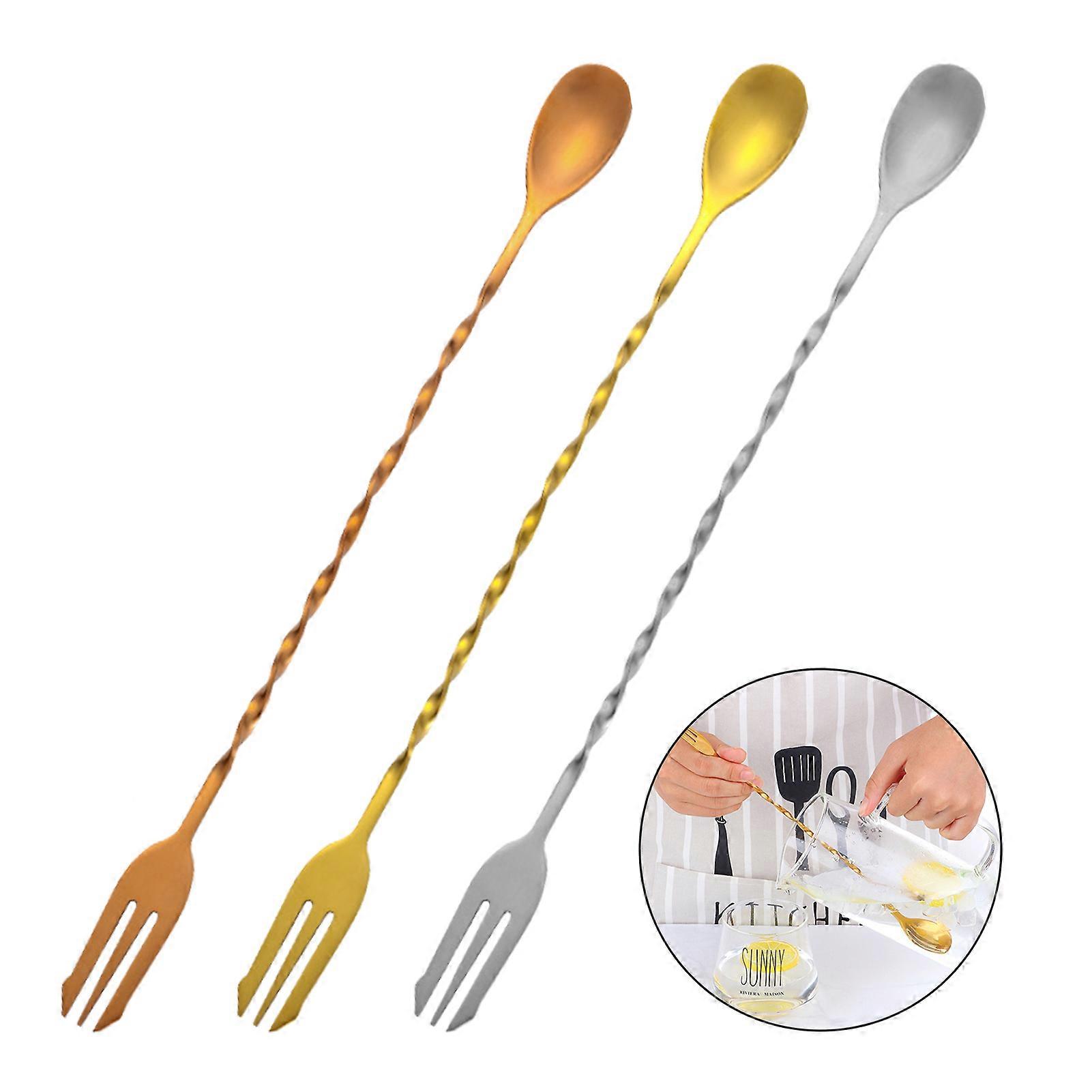 2 Pcs Cocktail Bar Spoon Stirring Bar Mixing Long Spoon Double-Ended ...