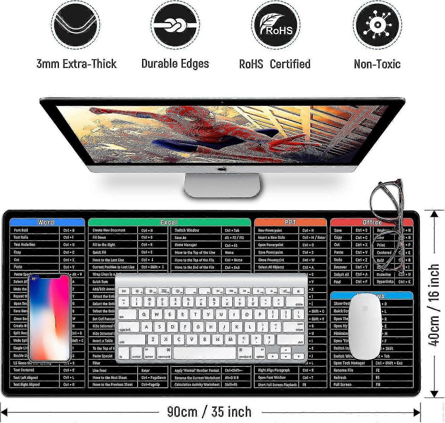 Keyboard Shortcuts Mouse Mat Large Xxl (900x400x3mm) Thick Extended ...