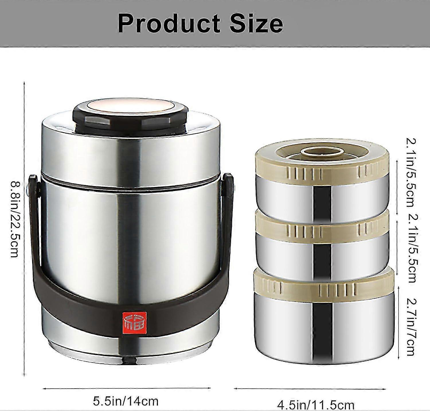 Insulated Food Jar,2L Portable Bento Lunch Box,3-Layer Stackable ...