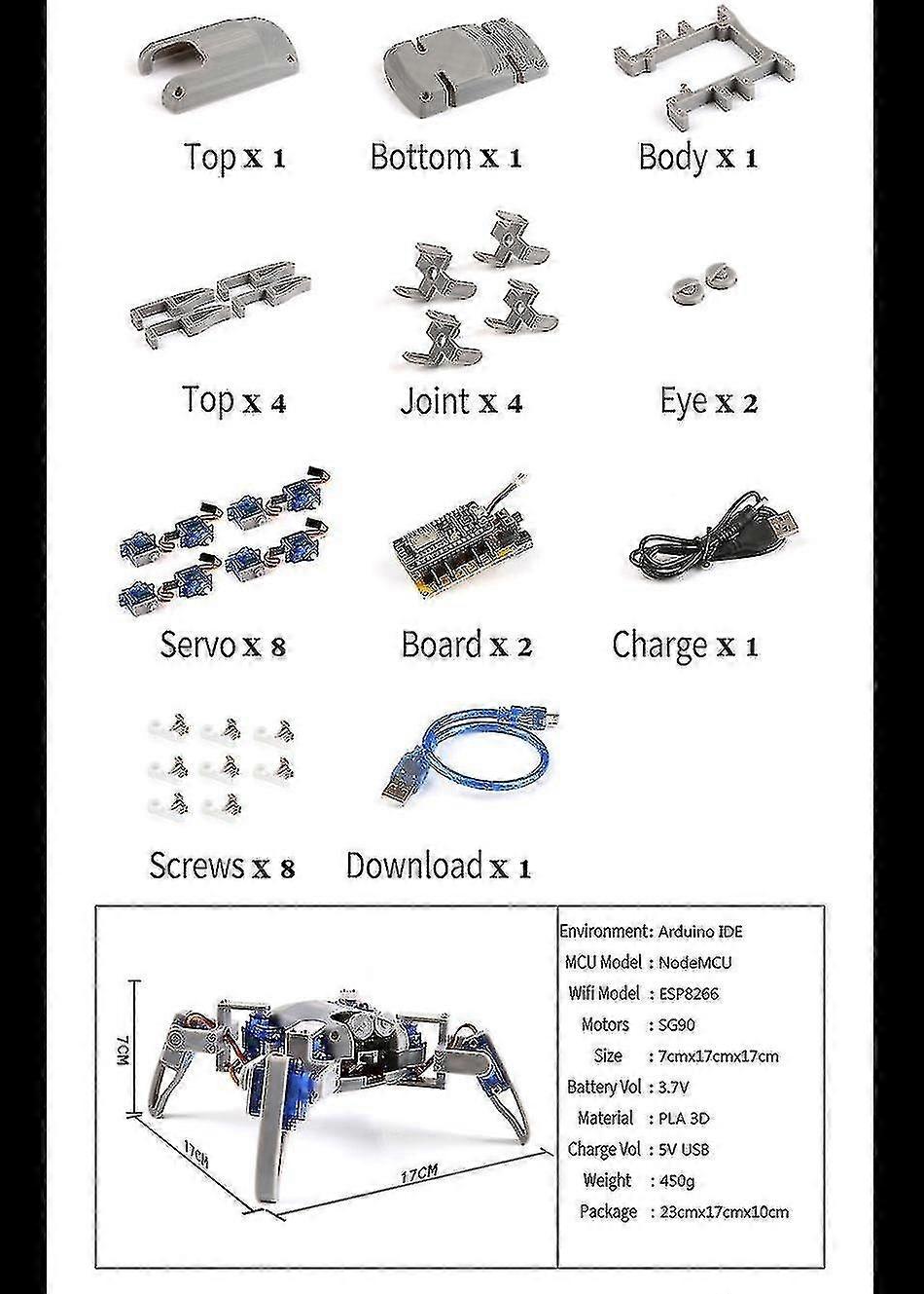 Bionic Quadruped Spider Robot Kit For Arduino,wifi Diy, Stem Crawling ...