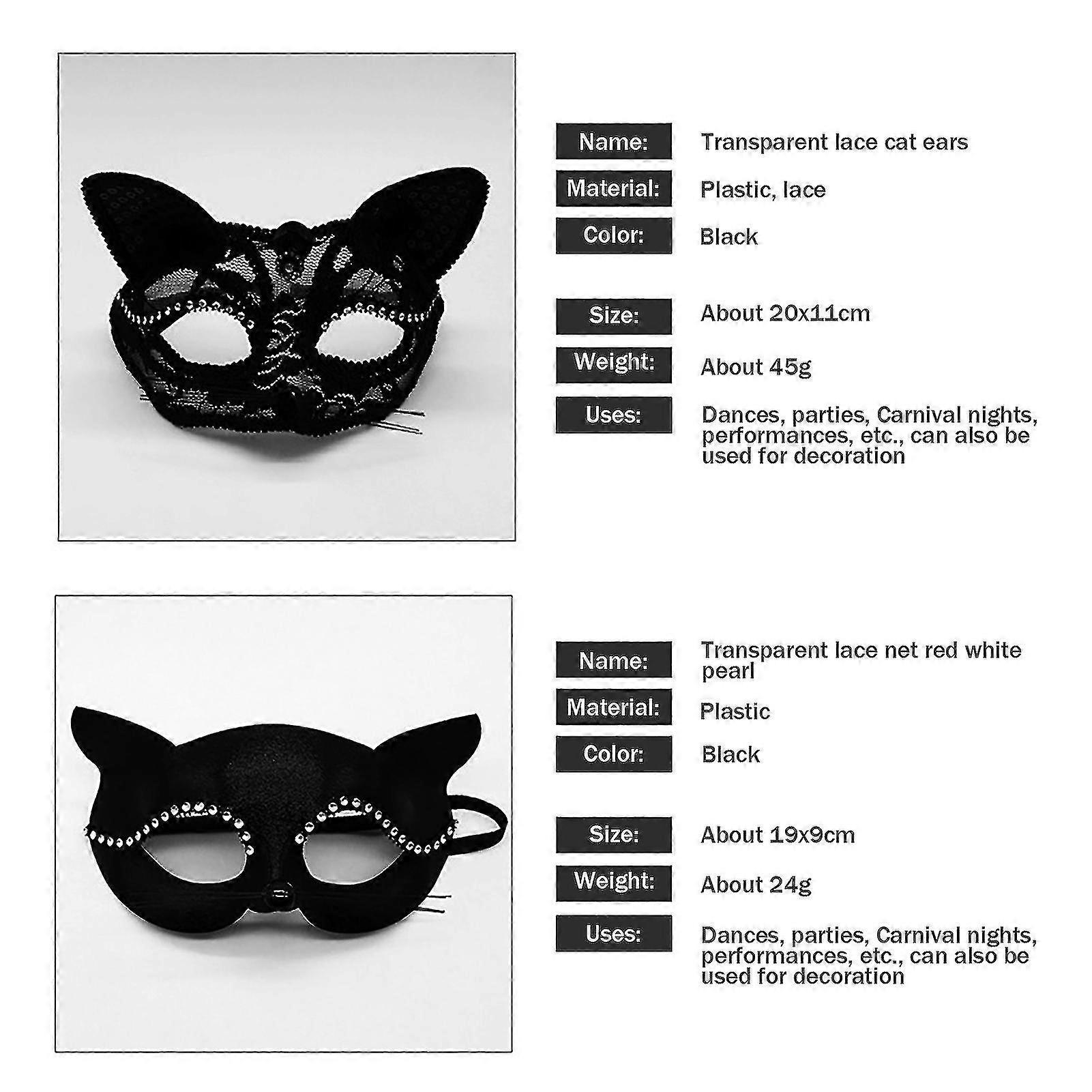 Halloween Cosplay Cat Mask Carnival Masquerade Accessories For Woman ...