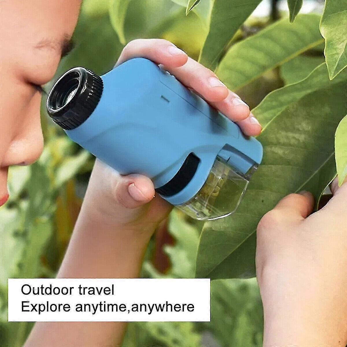 Kids Pocket Microscope 60x-120x Handheld Magnification Lens With Led ...