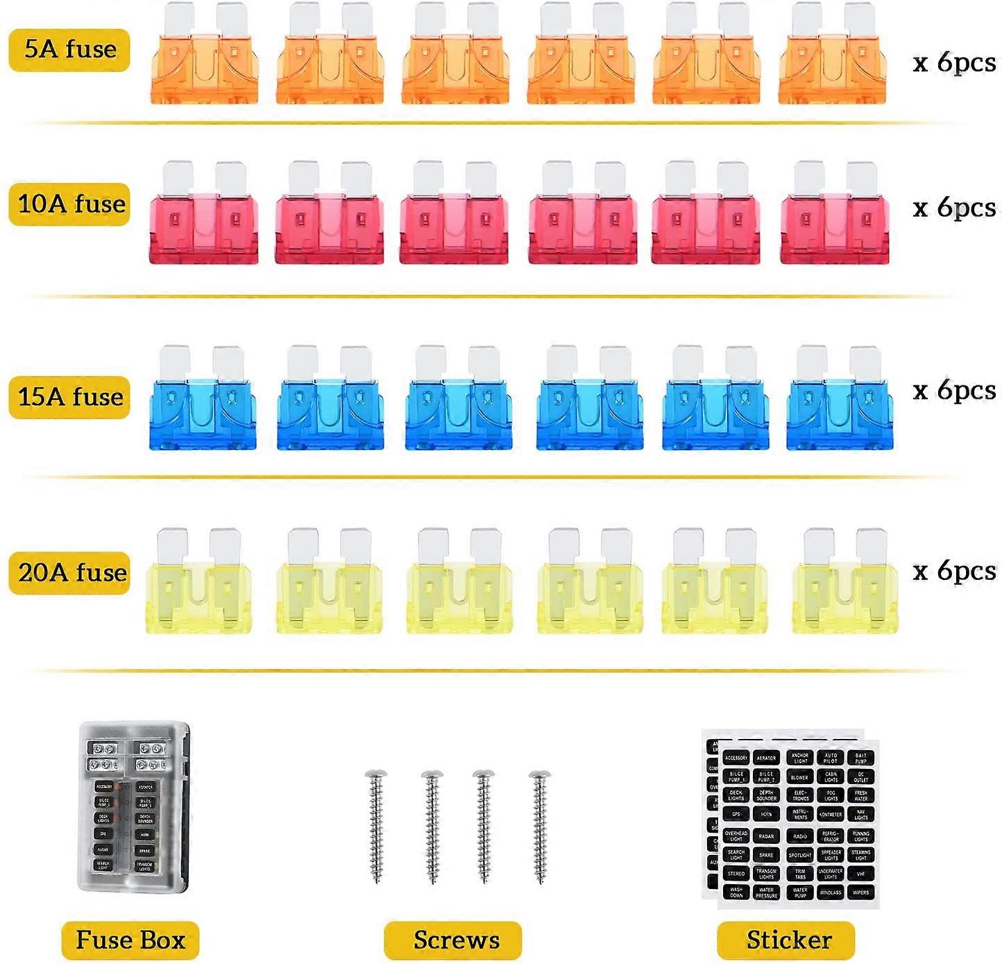 12 Way Teardrop Fuse Holder, Fuse Box with 24 Fuses 12 LED Lights ...