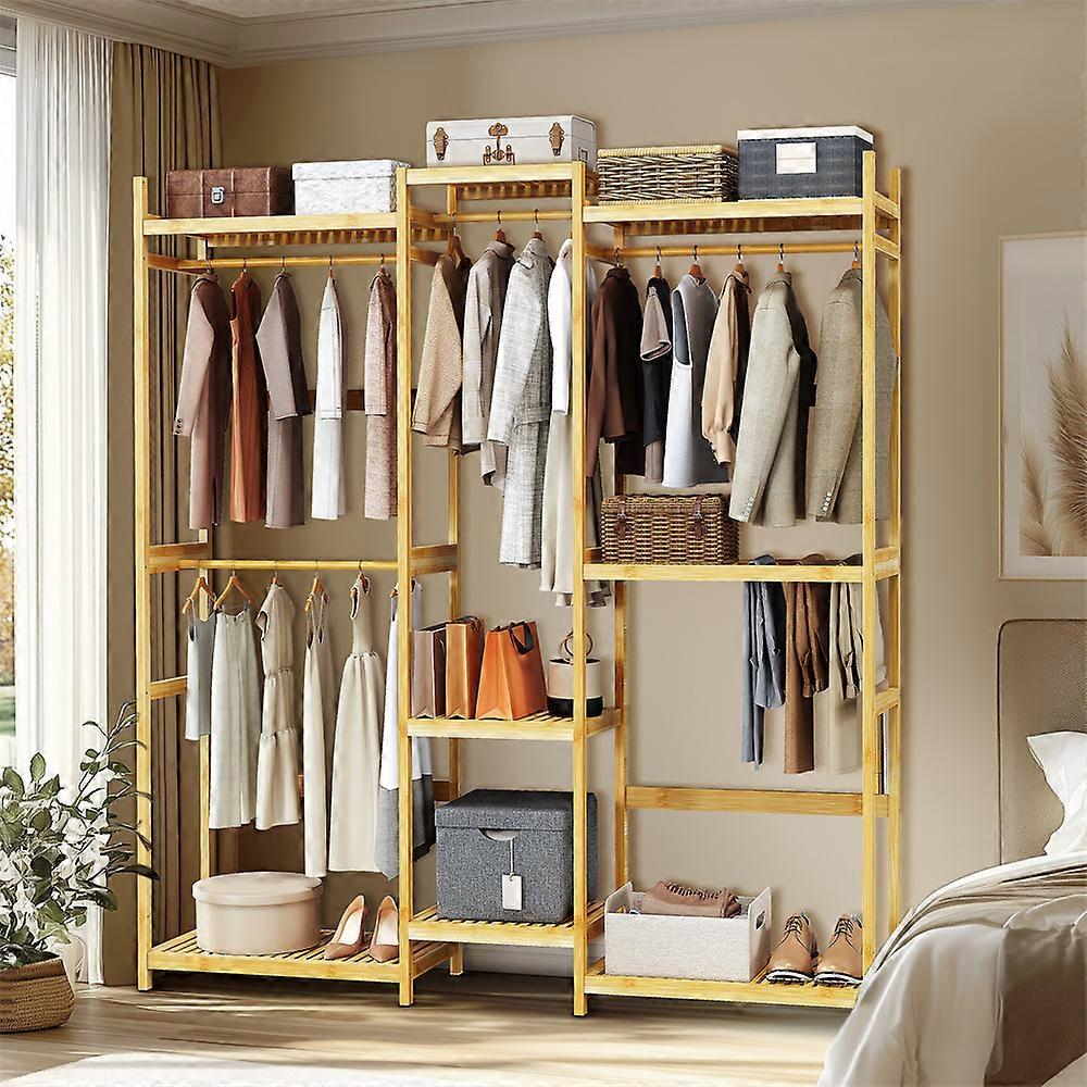 Extra Large Bamboo Clothes Rail Garment Rack Open Wardrobe Walk-in ...