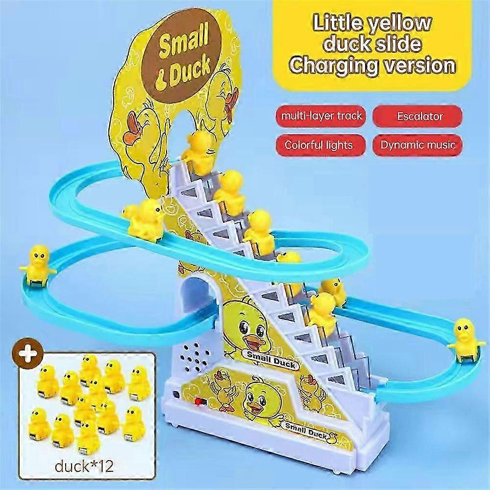 Little Yellow Duck Climb Stairs Toy Electric Track Slide Stairs Roller ...