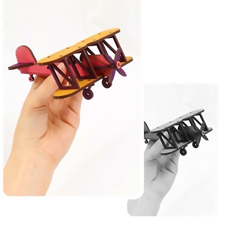 Diy Color Wooden Biplane Model Puzzlekits Kids Jigsaw 3d Craft ...