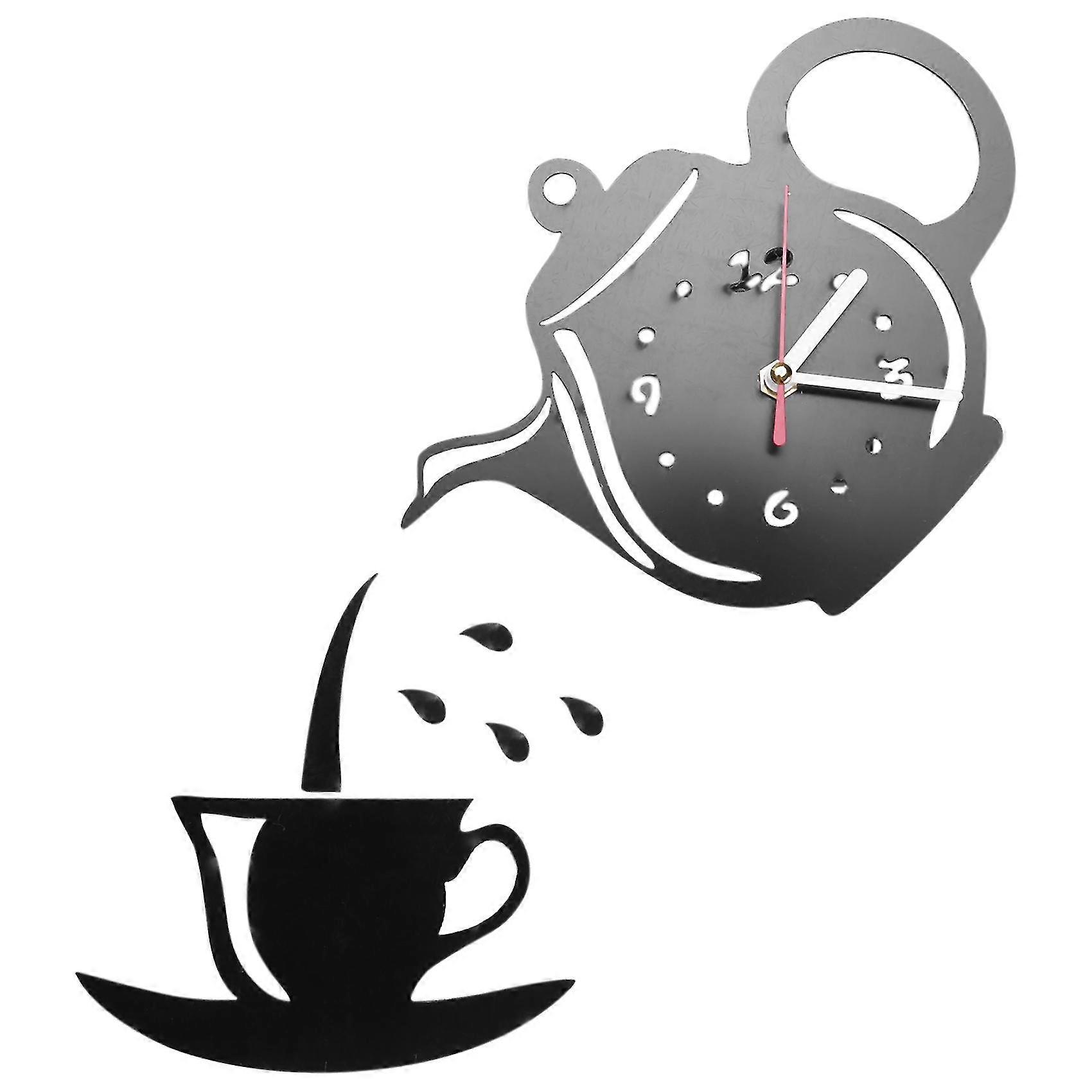Creative Diy Acrylic Coffee Cup Teapot 3d Wall Clock Decorative Kitchen ...
