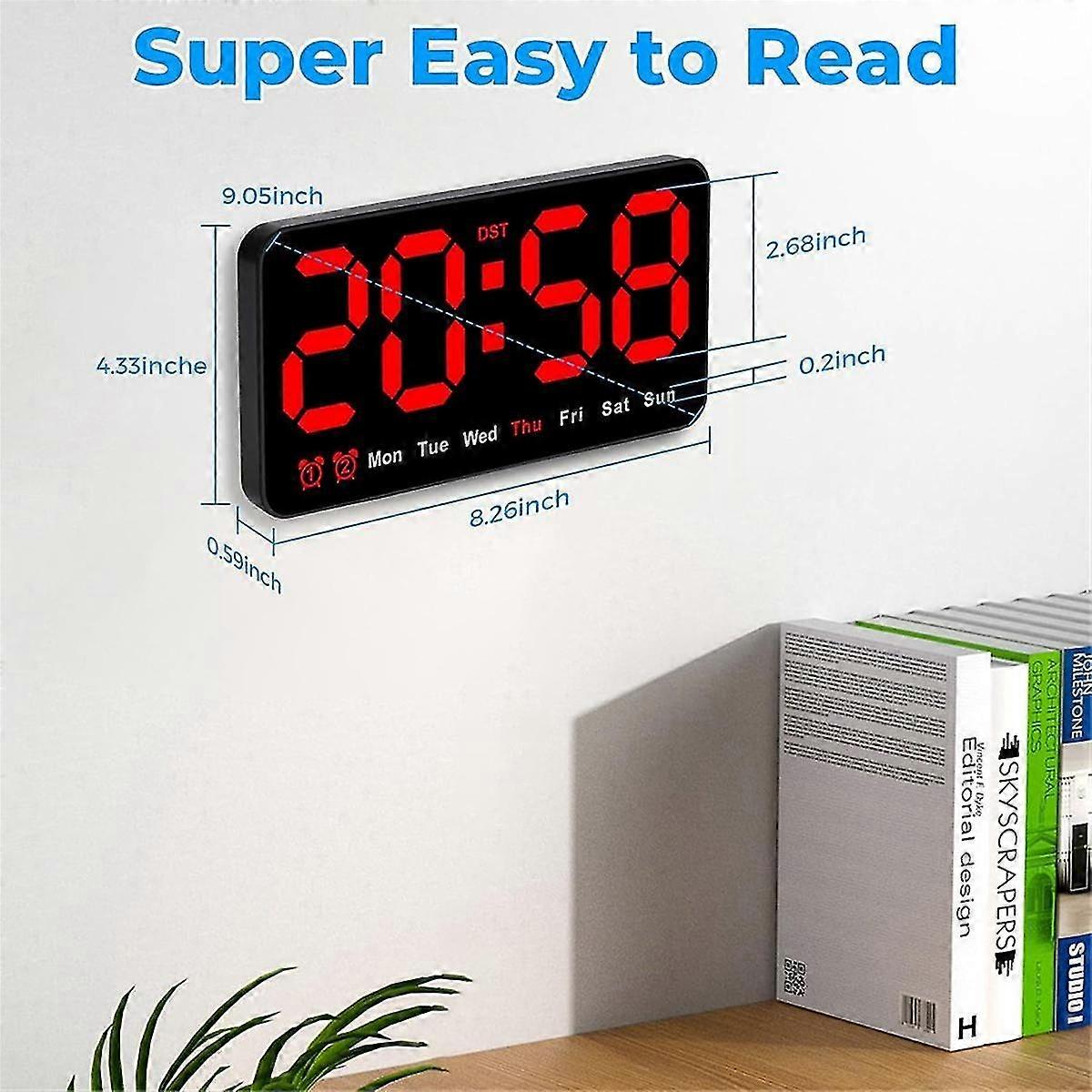 Digital Wall Clock, 9inch Led Digital Clock Display With 12/24h, Big ...