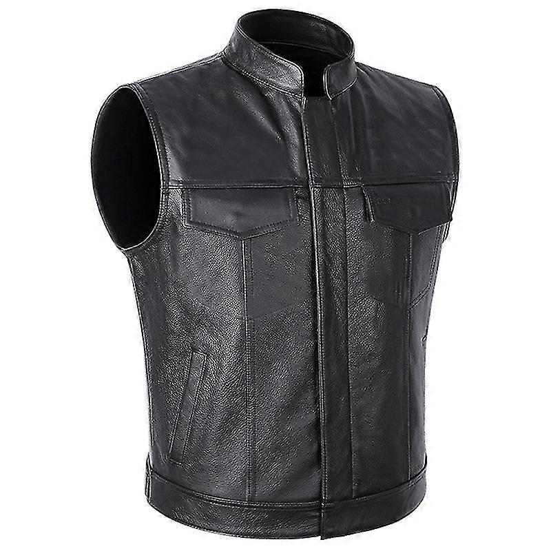 Classic Motorcycle Leather Vest For Men Sleeveless Jacket Club Riding ...