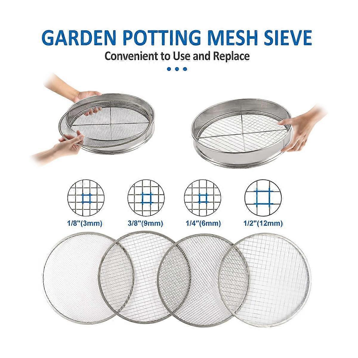 Garden Potting Mesh Sieve Sifting Pan - Stainless Steel Mix Soil Filter ...