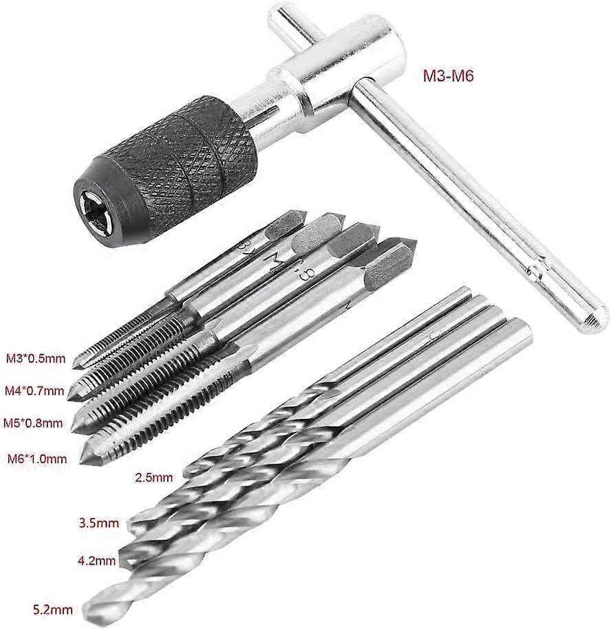 Threading Tapping Tool Kit 9Pcs/Set Screw Taps and T-Handle Tap Wrench ...