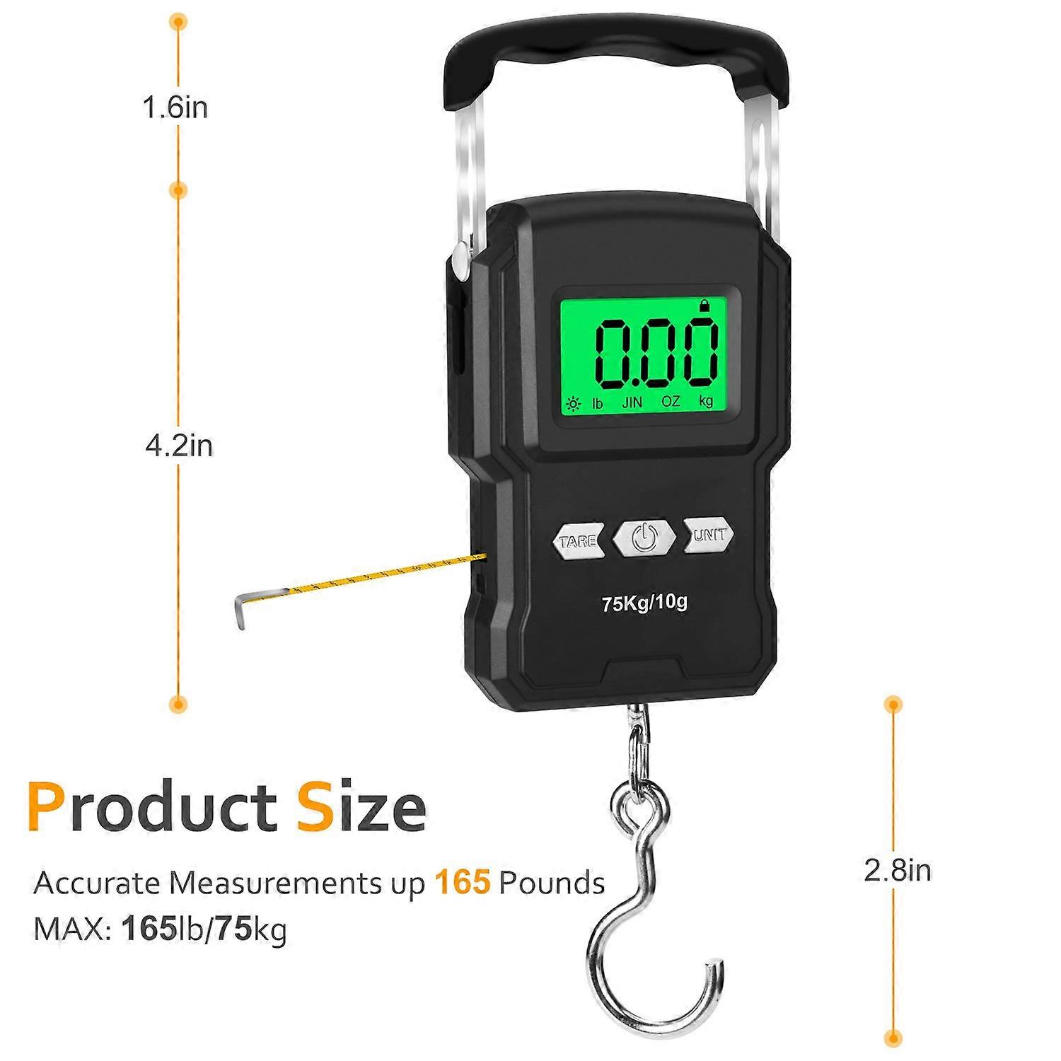 Portable Electronic Scale, 165lbs/75kg LCD Backlit Digital Fish Scale ...