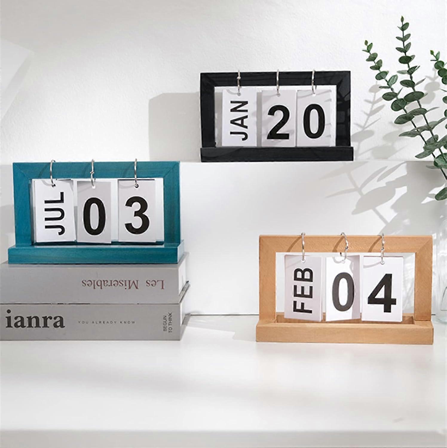 Perpetual Calendar Wooden Flip Calendar Wooden Retro Table Calendar ...