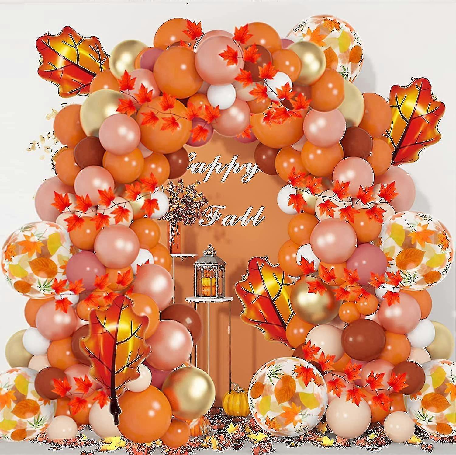 123pcs Fall Balloons Garland Arch Kit 6.5ft Artificial Maple Leaves ...