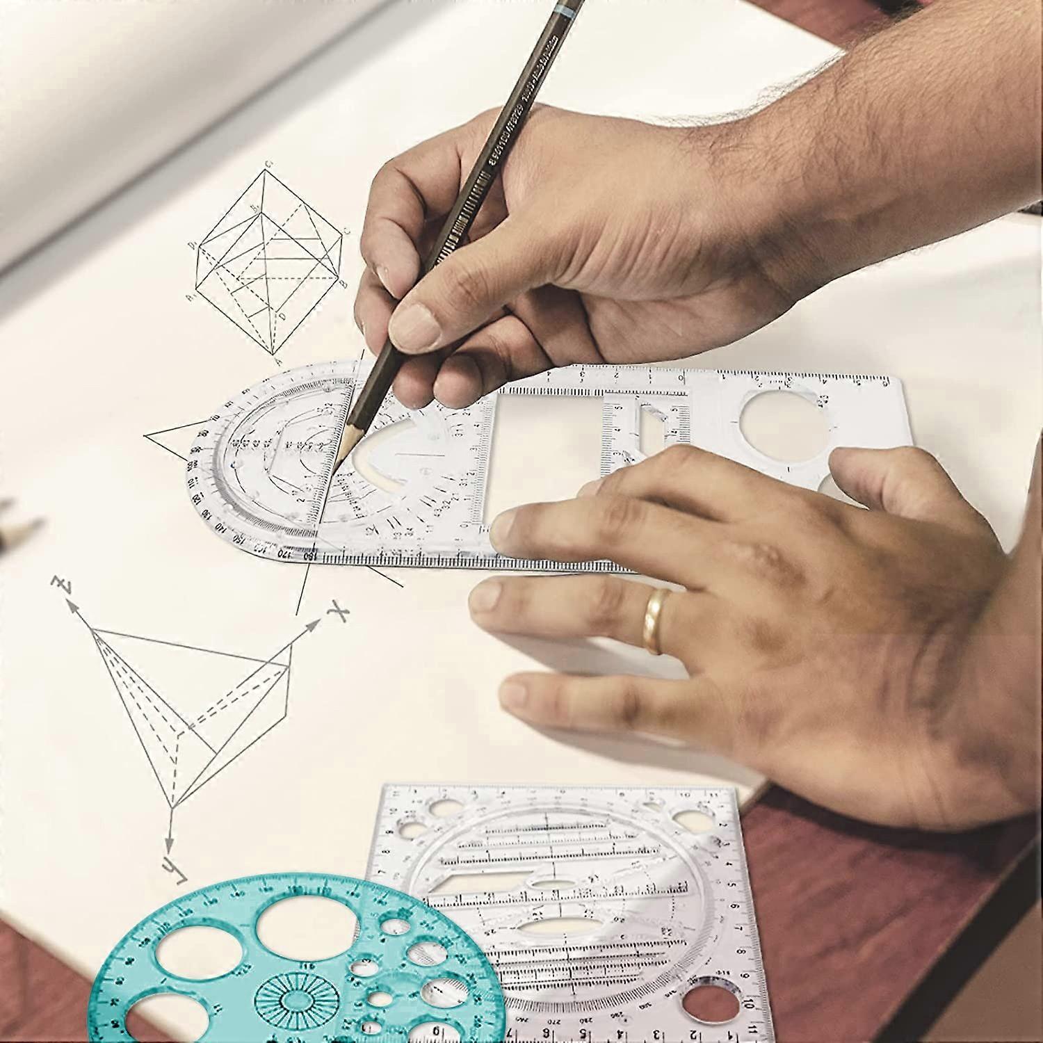 4 Pcs Multifunctional Geometric Ruler Drawing Tools Plastic Ruler Set ...