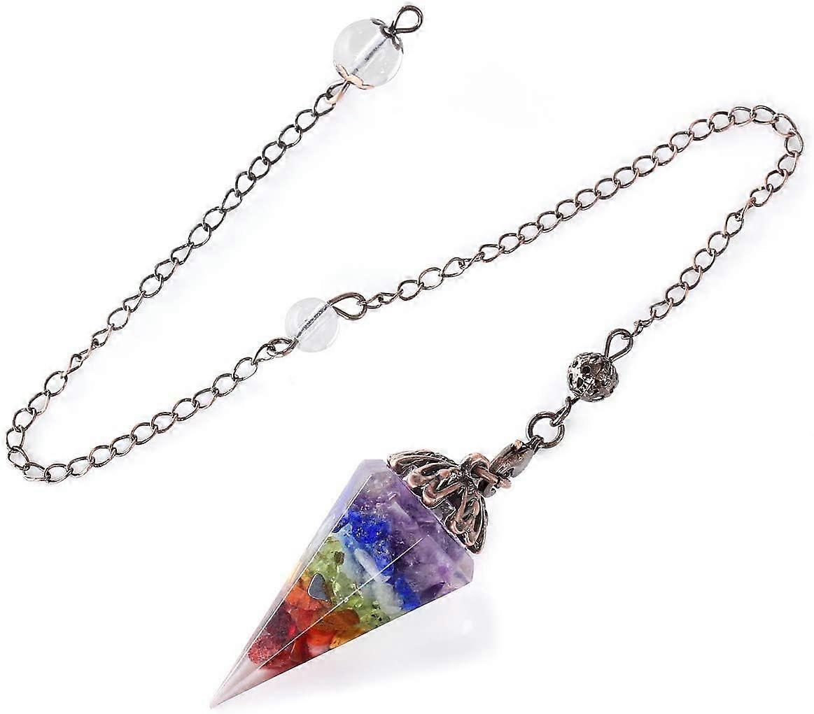 7 Chakra Crystal Dowsing Pendulum Faceted Cone Point Gemstone Pendulum ...