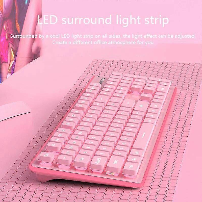 RGB Game Keyboard With Mouse Set Pink Mute Silent Film Cute Backlit ...