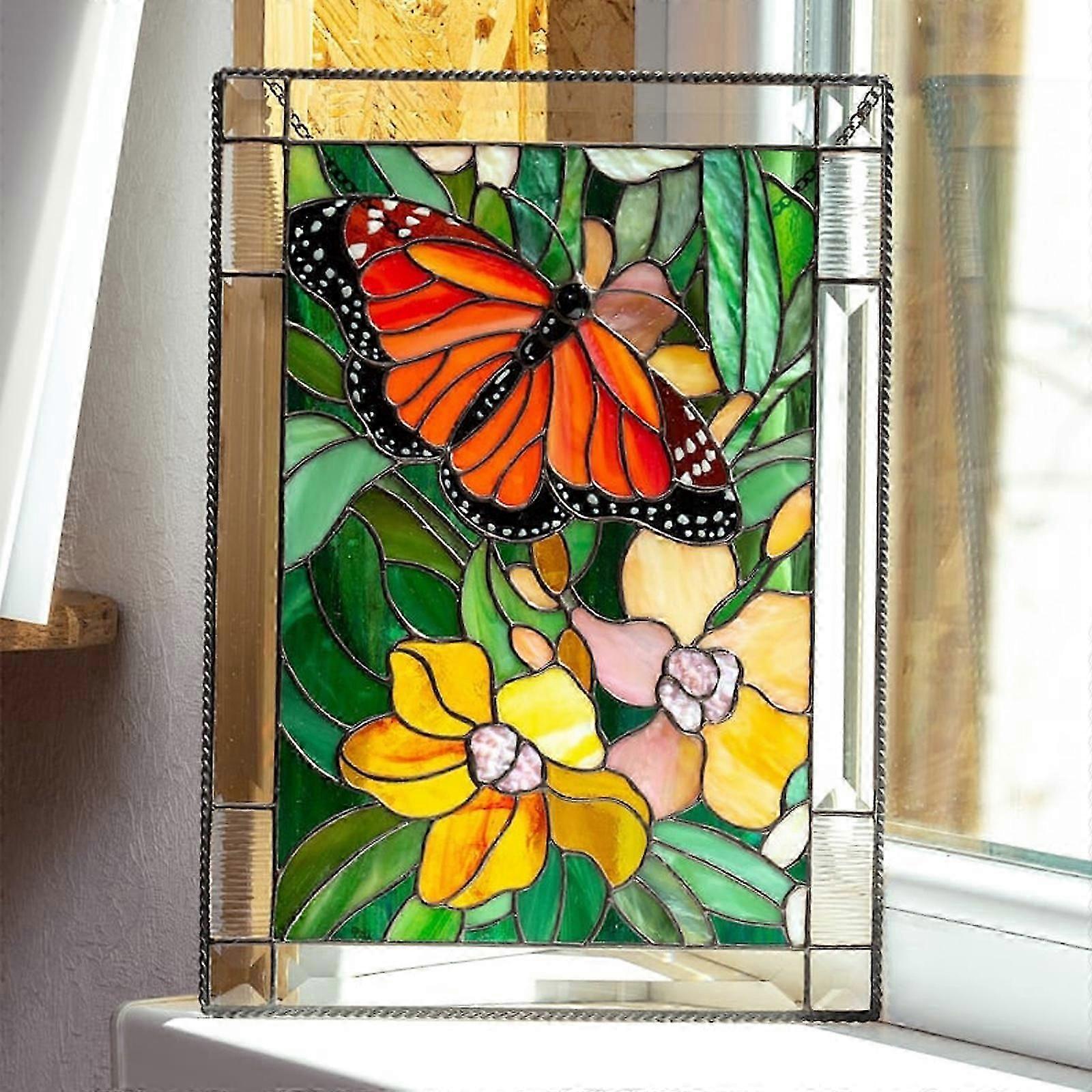 Pattern Stained Glass Rectangle Window Hangings Panel Suncatcher Home ...