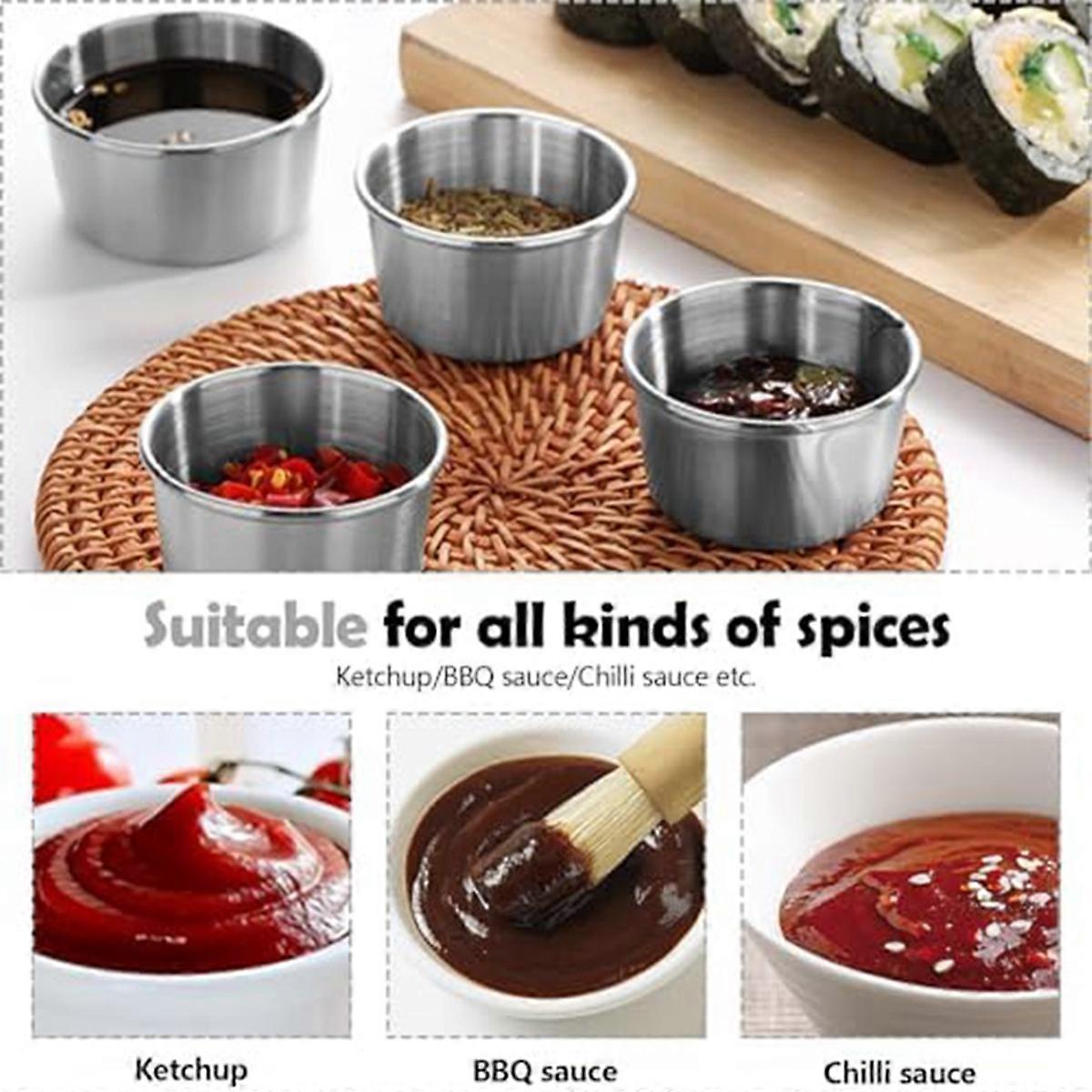 6Pcs 2 Oz Stainless Steel Dipping Sauce Cup, Mini Dip Bowls, Reusable ...
