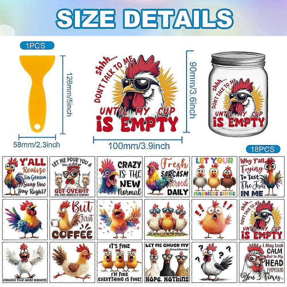 18 Sheets 3.9x3.6inch Funny Chicken Rub on Transfer Colorful Rooster ...