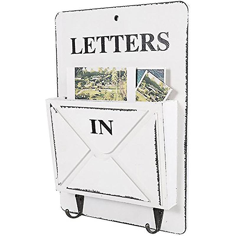 Wooden Mail Box Letter Rack Wall Mounted Mail Sorter Storage Box Key ...