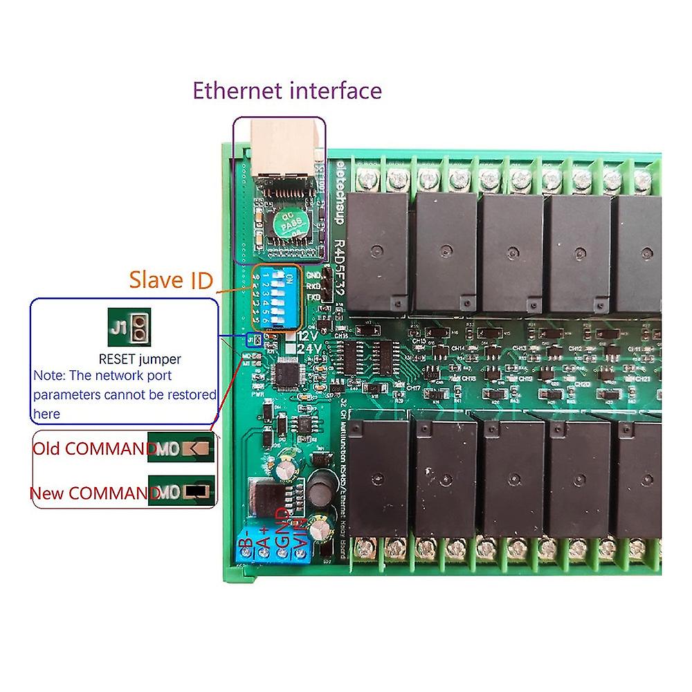 Dc 12v 24v 32 channels modbus rtu rs485 bus relay module uart serial port din35 rail board for ...